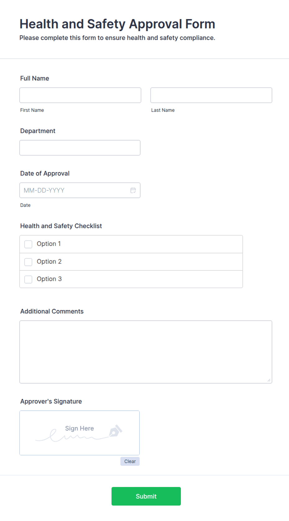 Health and Safety Approval Form Template | Jotform