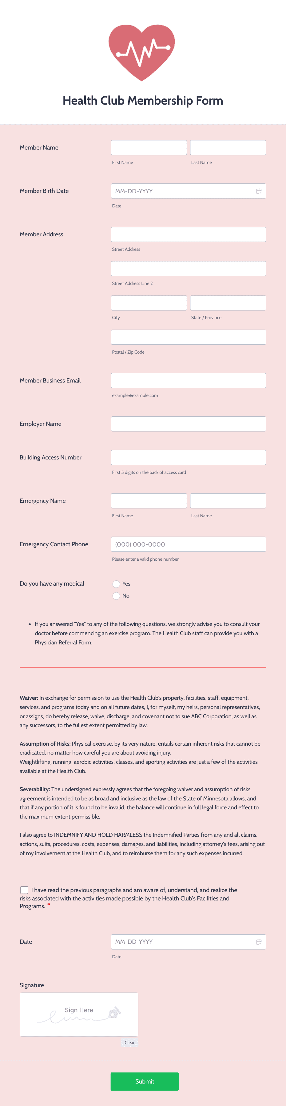 Health and Wellness Center Registration Form Template | Jotform