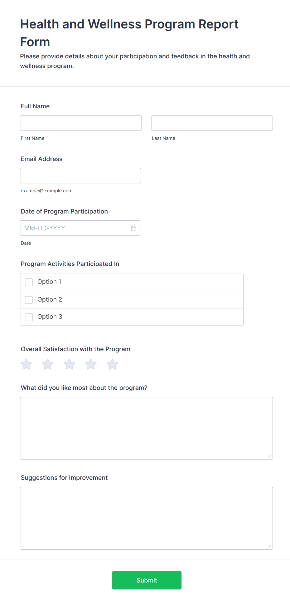 Health and Wellness Program Report Form Template | Jotform