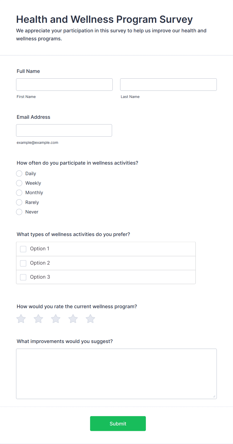 Health and Wellness Program Survey Form Template | Jotform