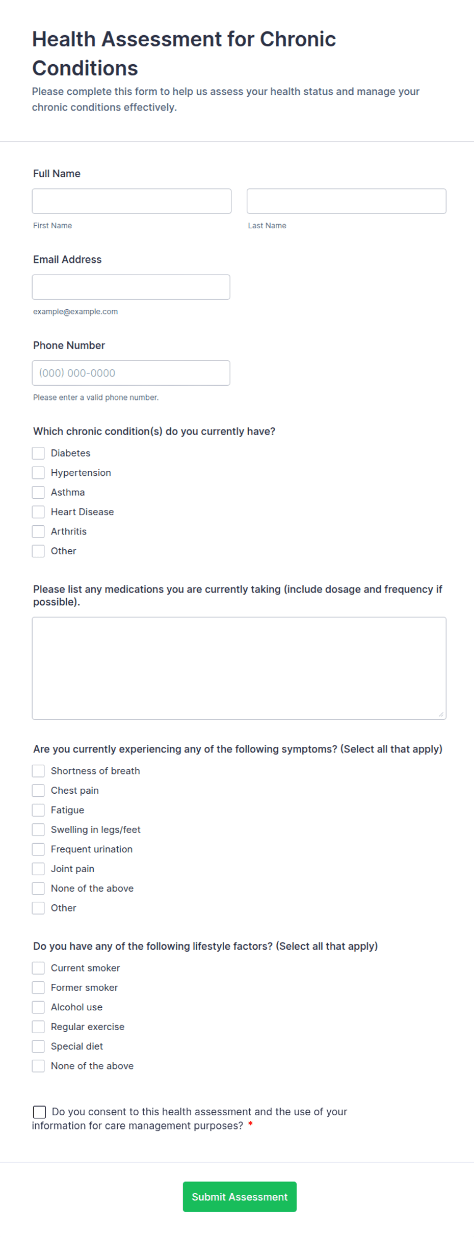 Health Assessment for Chronic Conditions Form Template | Jotform