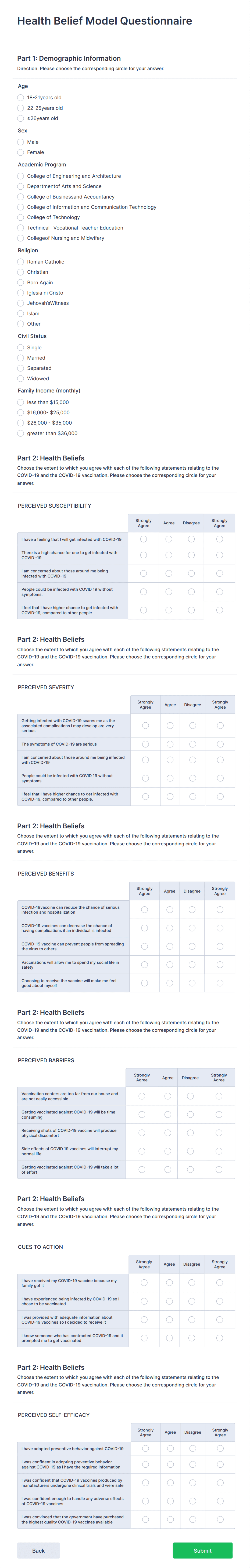 Health Belief Model Questionnaire Form Template | Jotform