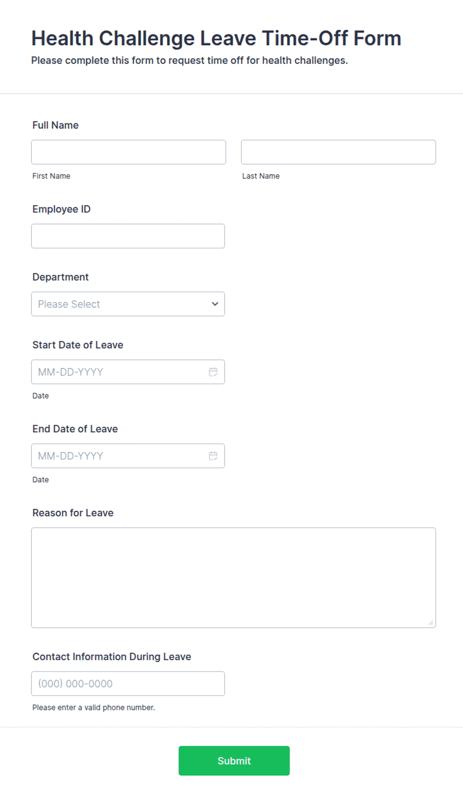 Health Challenge Leave Time-Off Form Template | Jotform