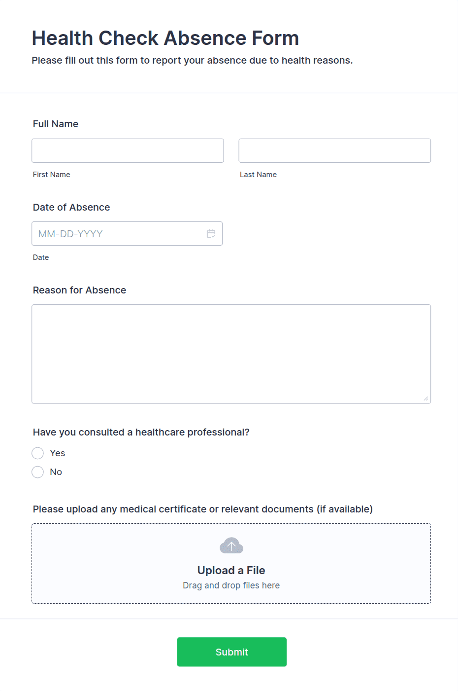 Health Check Absence Form Template | Jotform