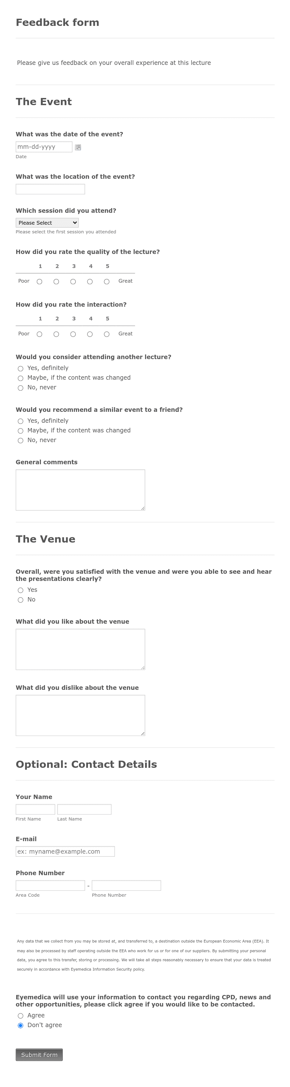 Health Clinic Lecture Feedback Form Template | Jotform