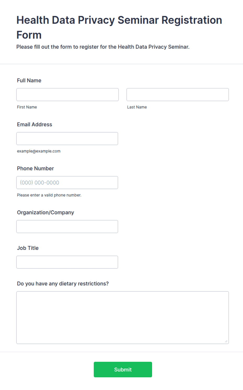 Health Data Privacy Seminar Registration Form Template | Jotform