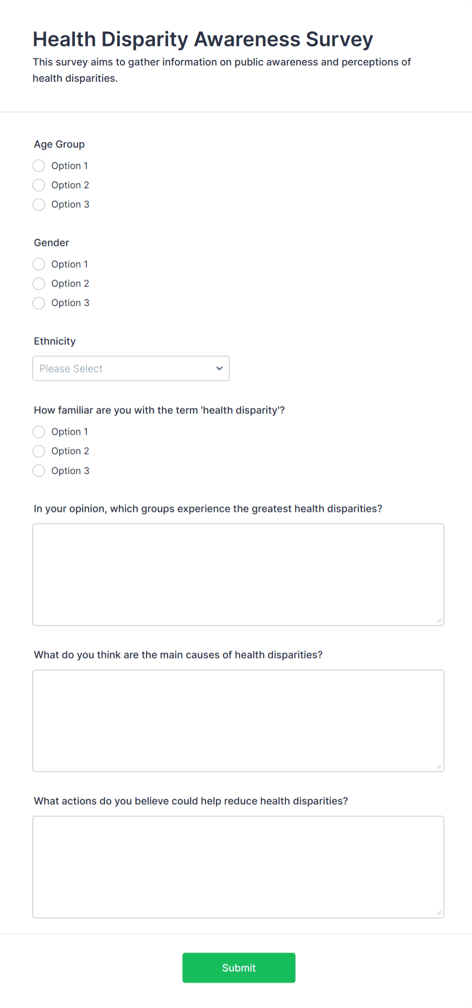 Health Disparity Awareness Survey Form Template | Jotform