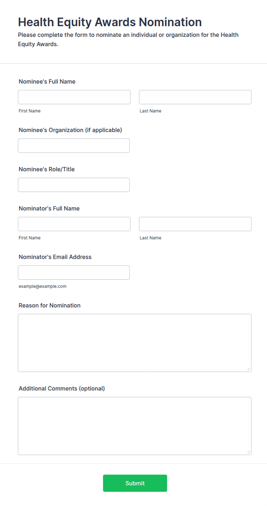 Health Equity Awards Nomination Form Template | Jotform