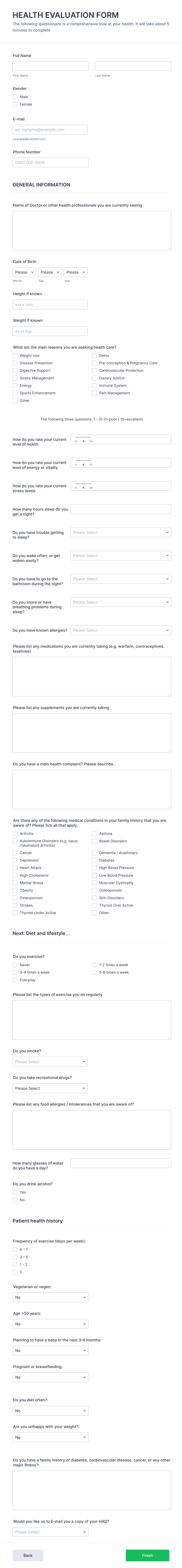 Health Evaluation Form Template | Jotform