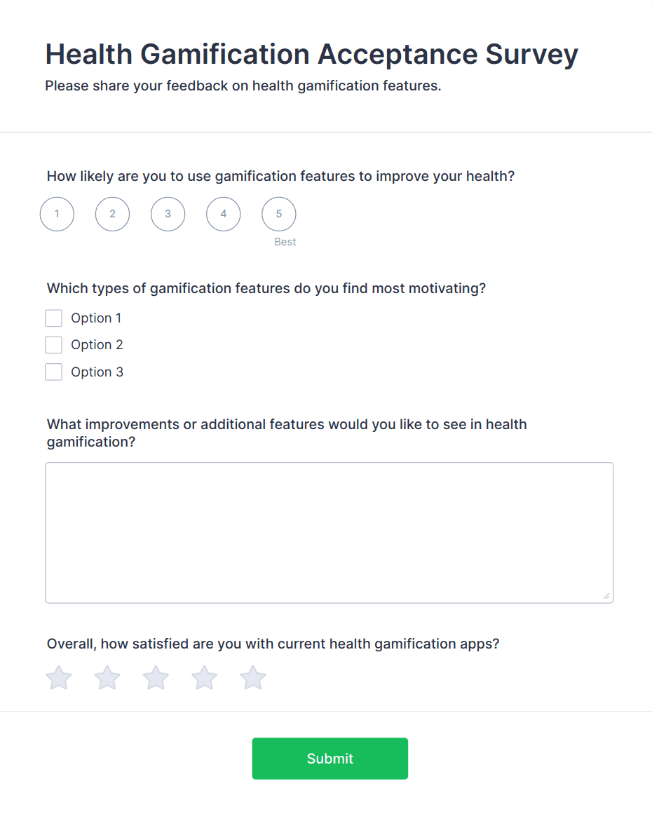 Health Gamification Acceptance Survey Form Template | Jotform