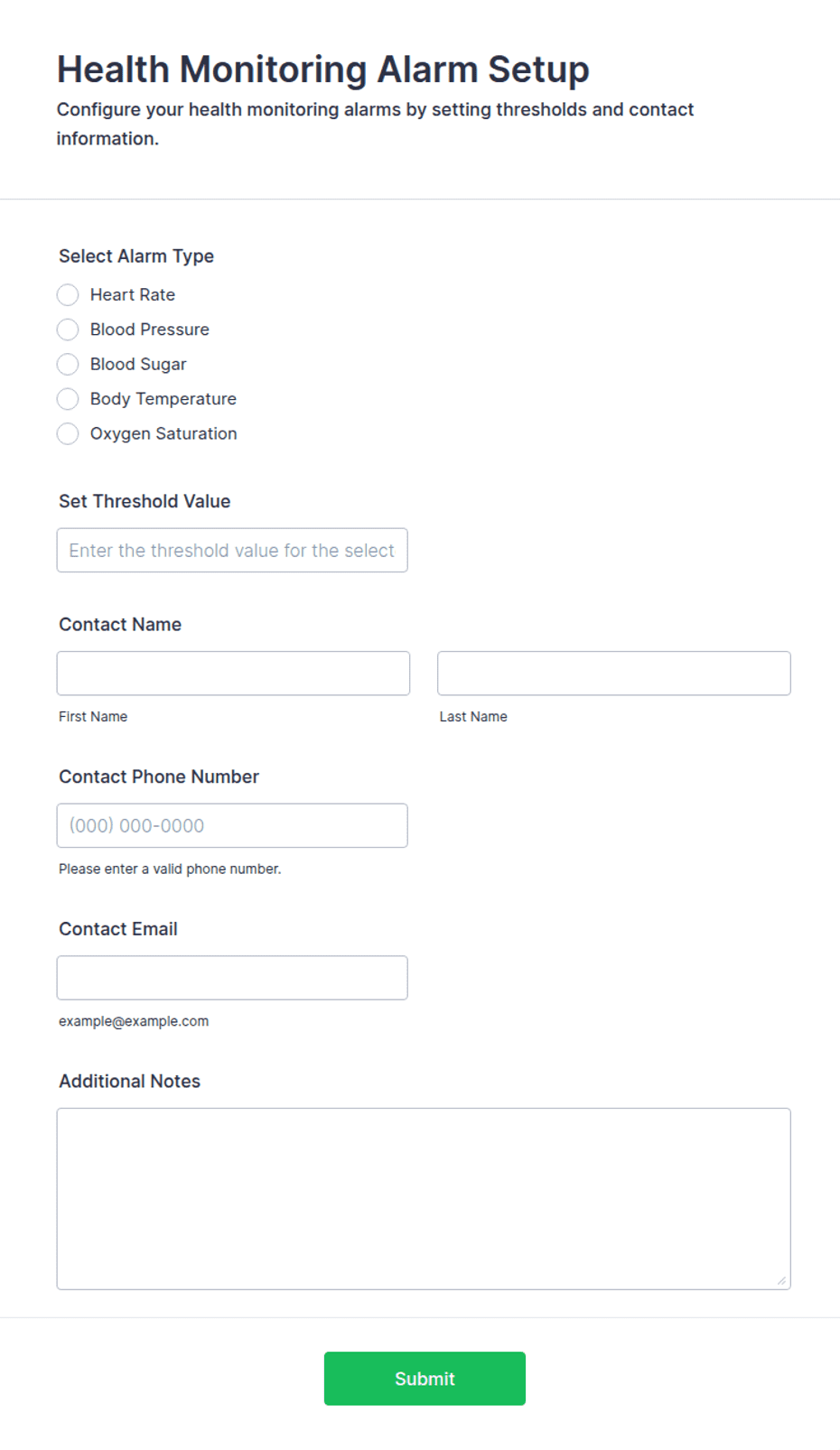 Health Monitoring Alarm Setup Form Template | Jotform