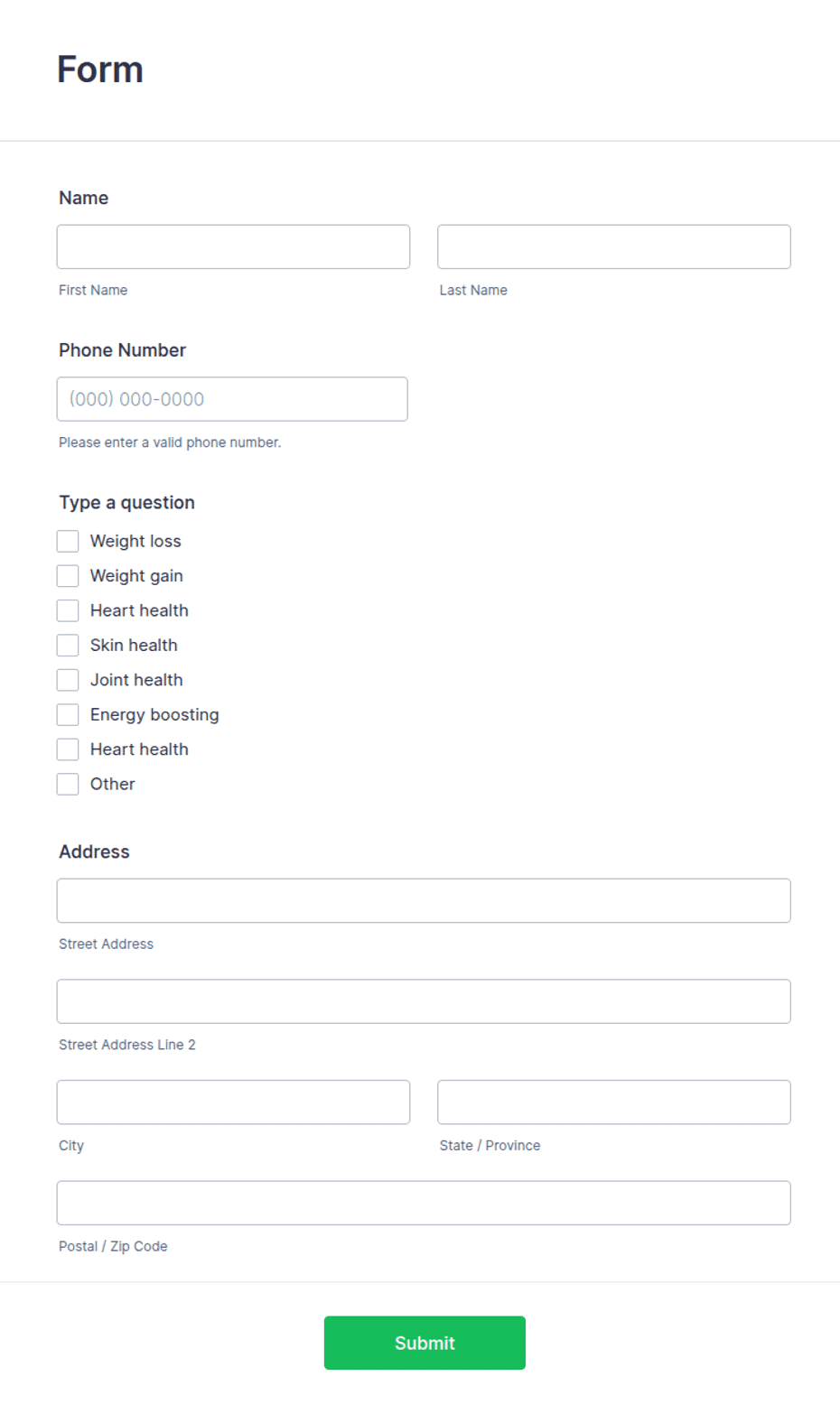 Health Nutrition Form Template | Jotform