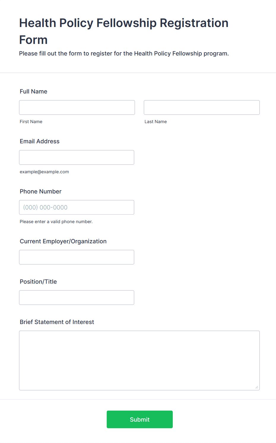 Health Policy Fellowship Registration Form Template | Jotform