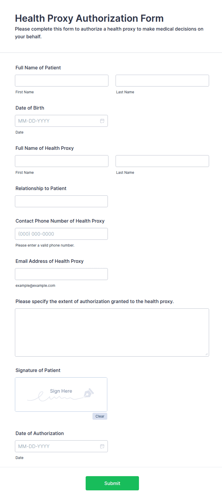 Health Proxy Authorization Form Template | Jotform