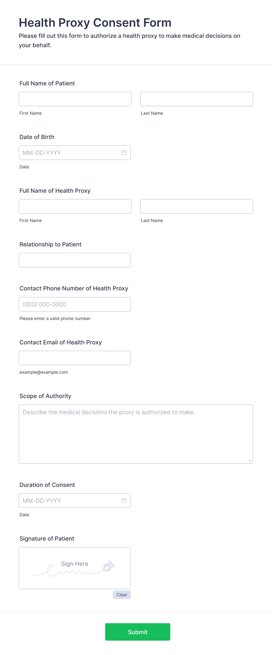 Health Proxy Consent Form Template | Jotform