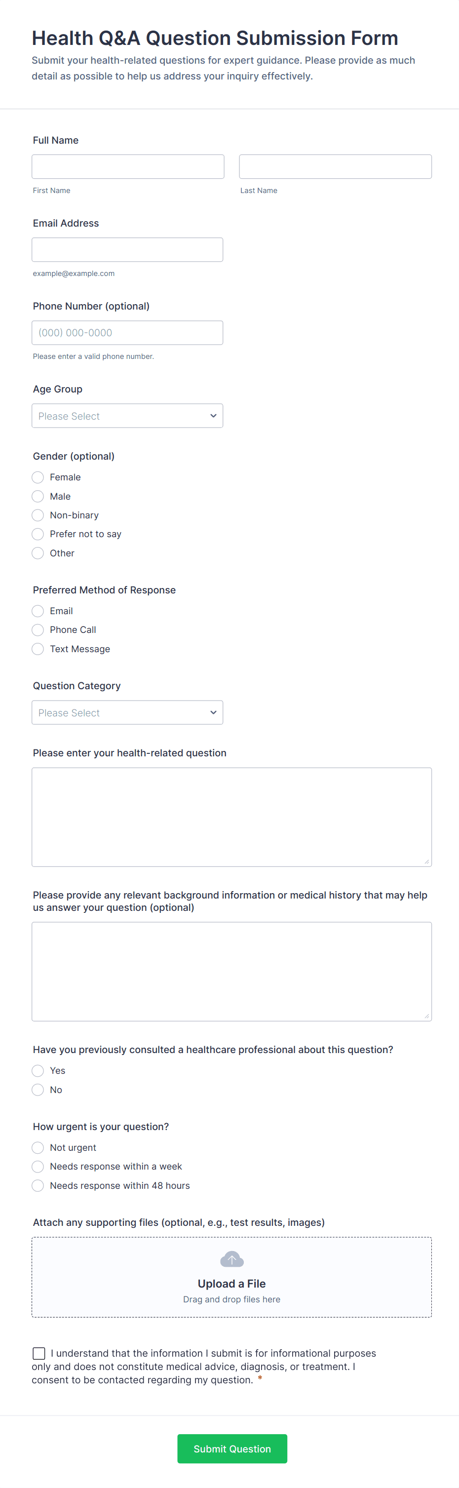 Health Q&A Question Submission Form Template | Jotform