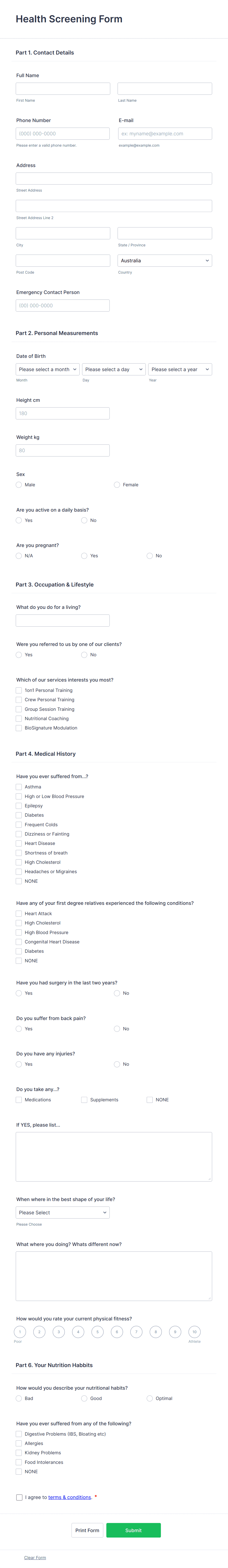 Health Screening Form Template | Jotform