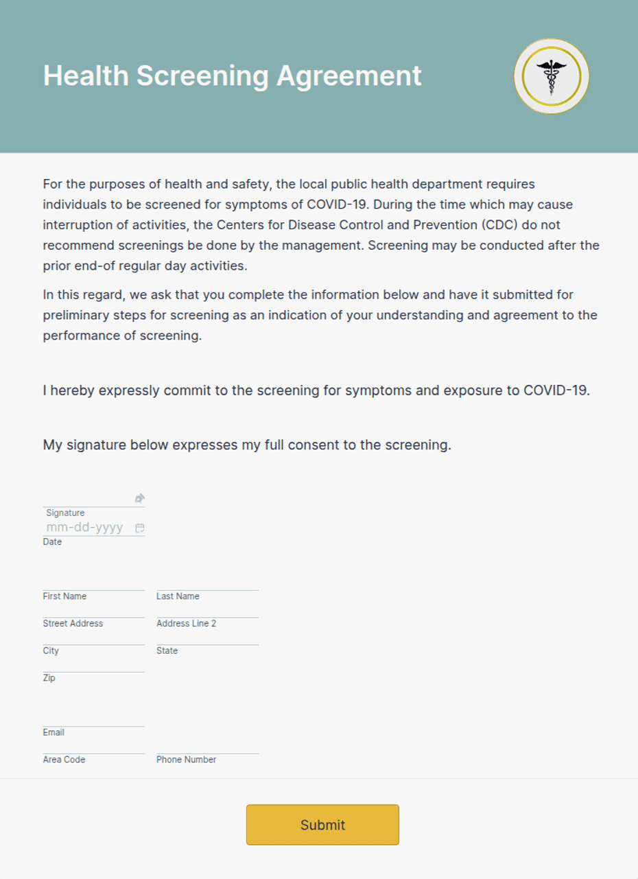 Health Screening Agreement Form Template | Jotform
