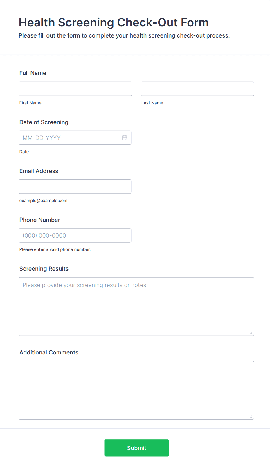 Health Screening Check-Out Form Template | Jotform