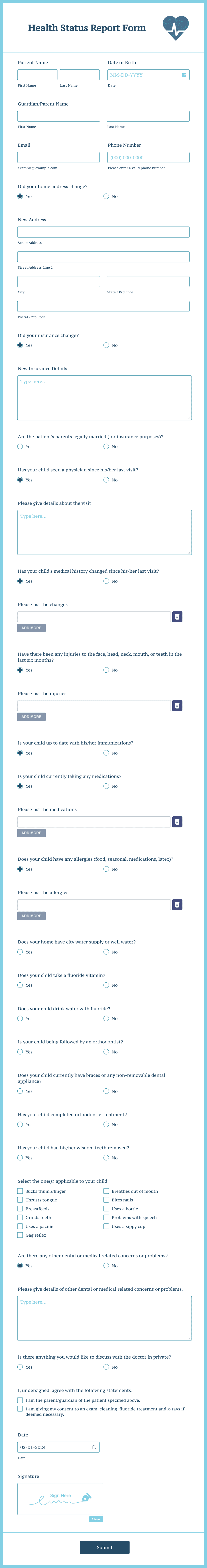 Health Status Report Form Template | Jotform