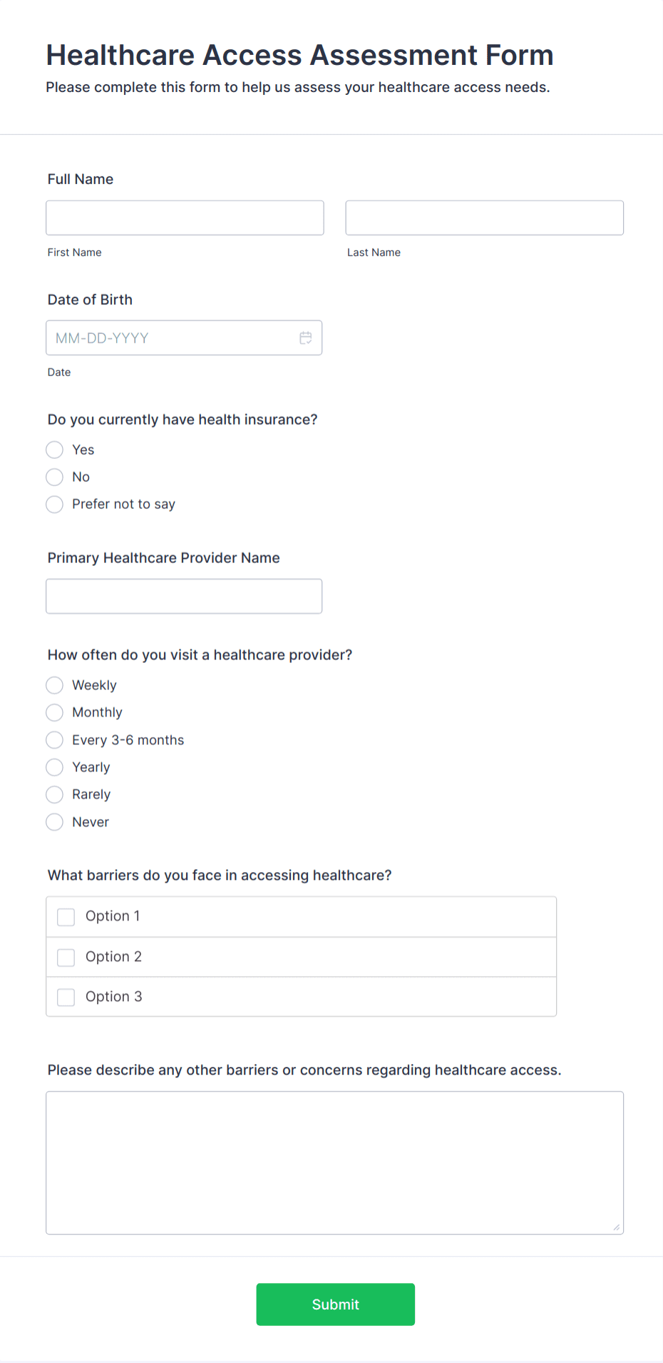 Healthcare Access Assessment Form Template | Jotform