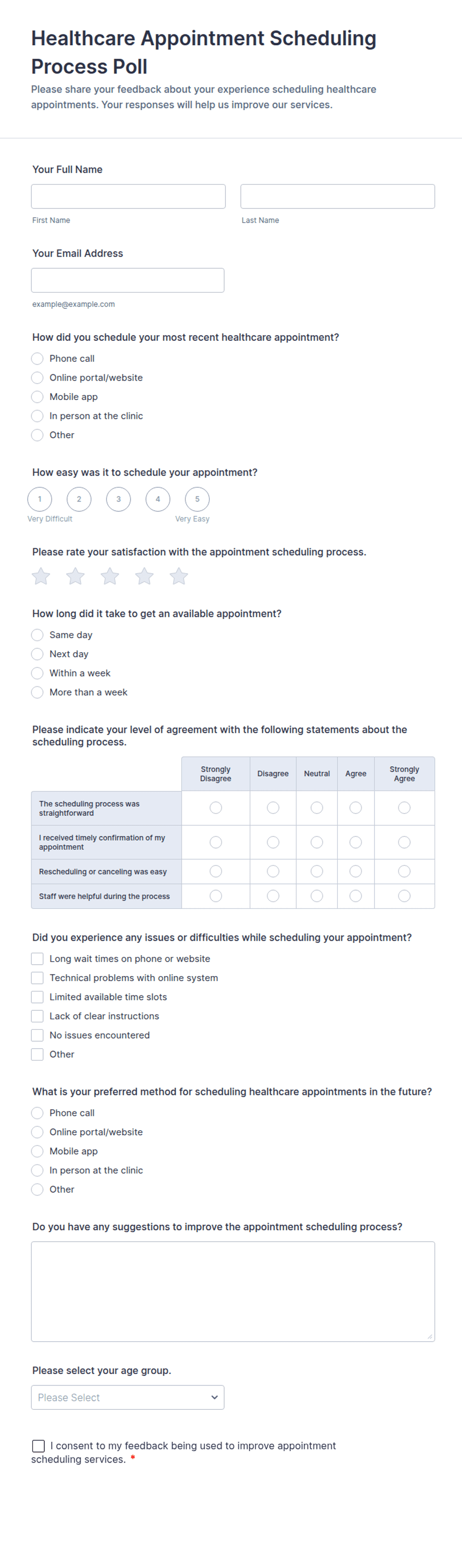 Healthcare Appointment Scheduling Process Poll Form Template | Jotform