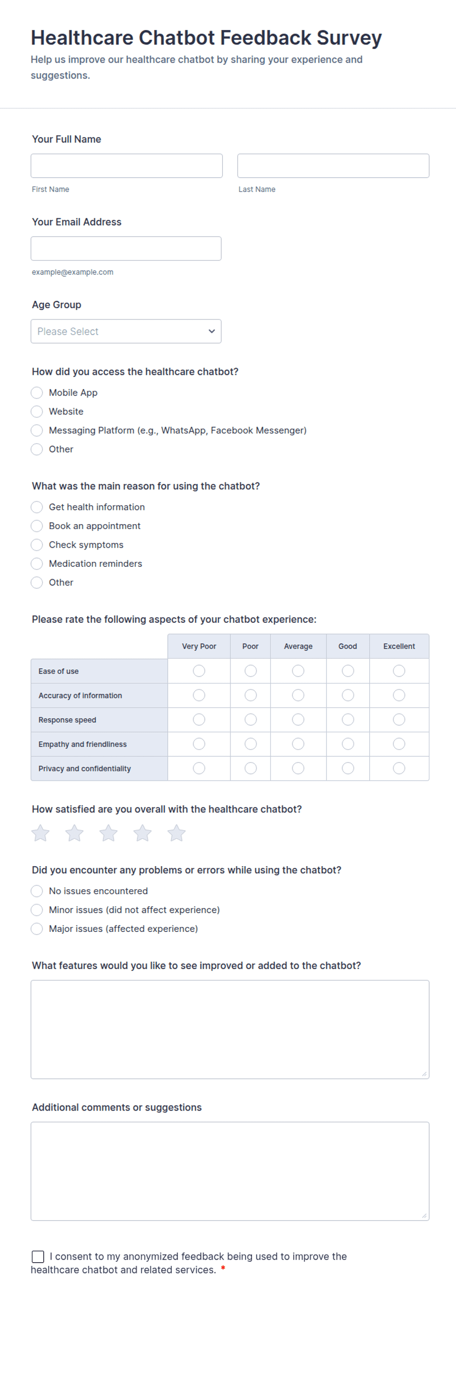 Healthcare Chatbot Feedback Survey Form Template | Jotform