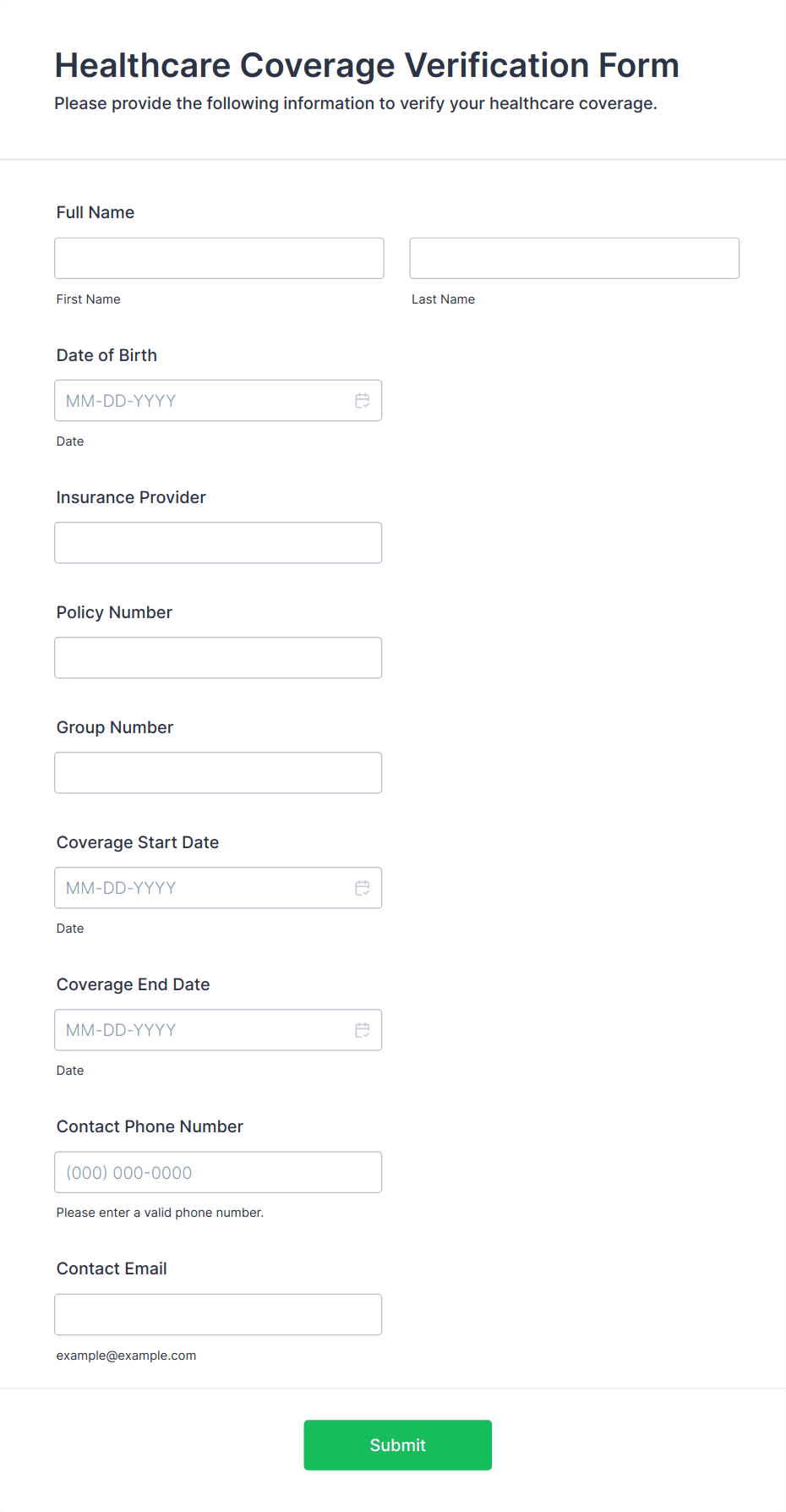 Healthcare Coverage Verification Form Template | Jotform