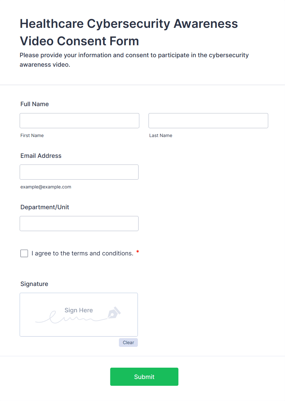 Healthcare Cybersecurity Awareness Video Consent Form Template | Jotform