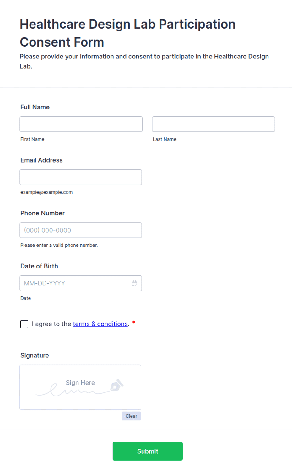 Healthcare Design Lab Participation Consent Form Template | Jotform