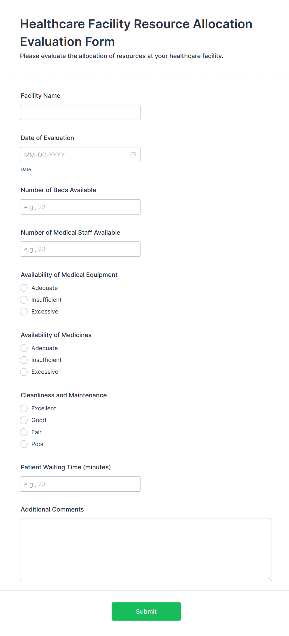 Healthcare Facility Resource Allocation Evaluation Form Template | Jotform