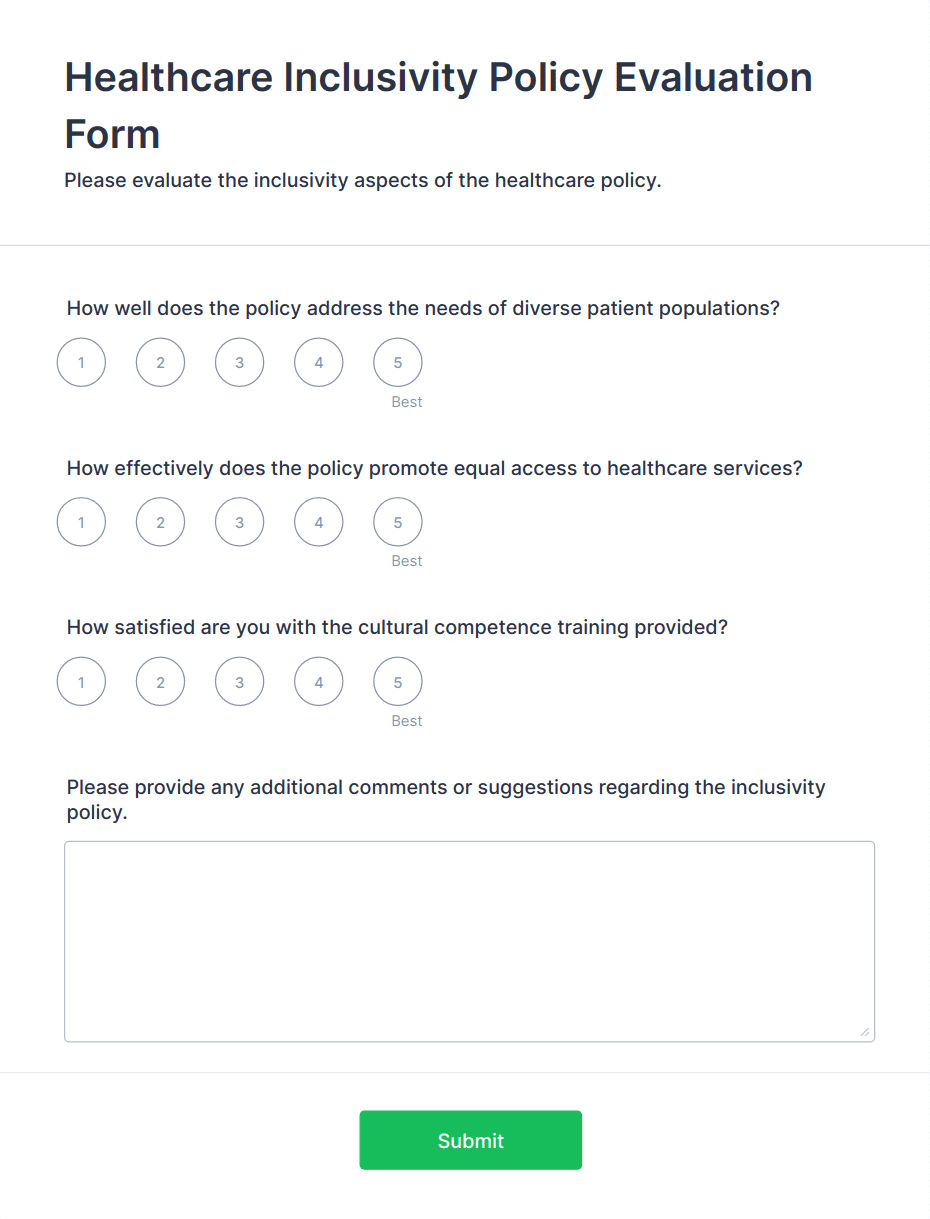 Healthcare Inclusivity Policy Evaluation Form Template | Jotform
