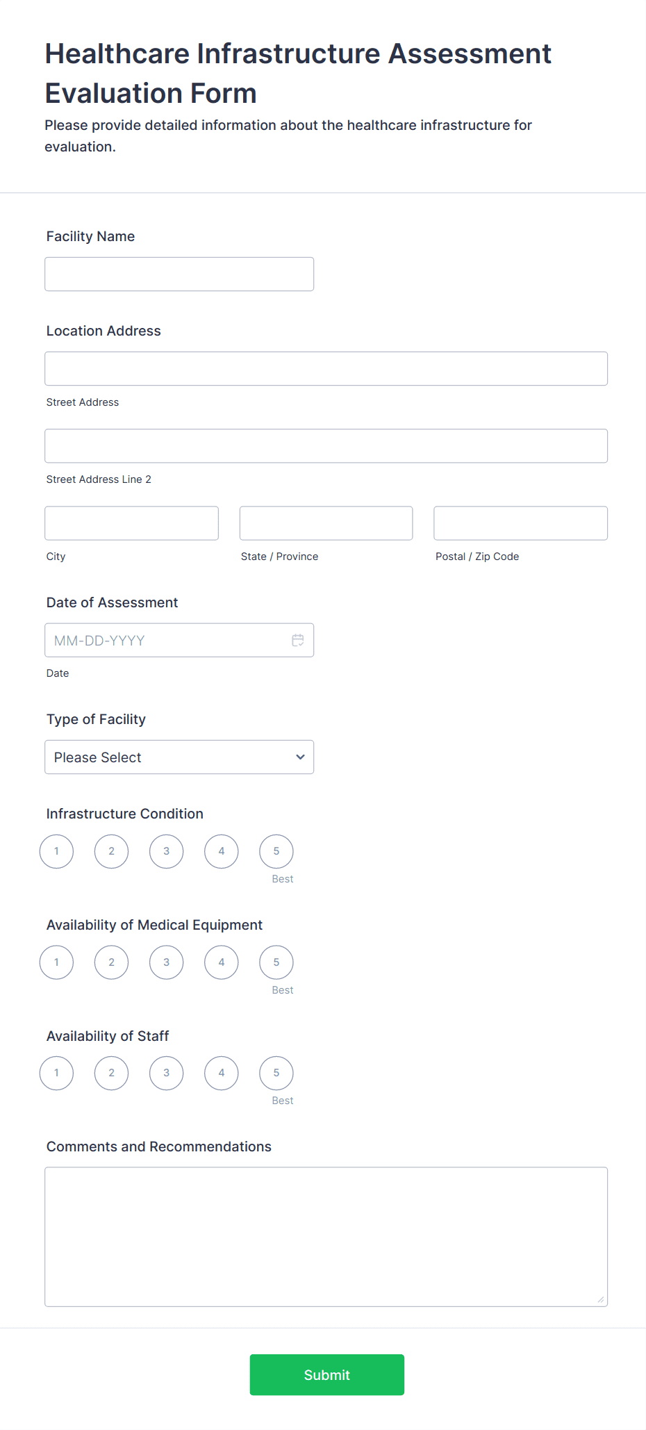 Healthcare Infrastructure Assessment Evaluation Form Template | Jotform