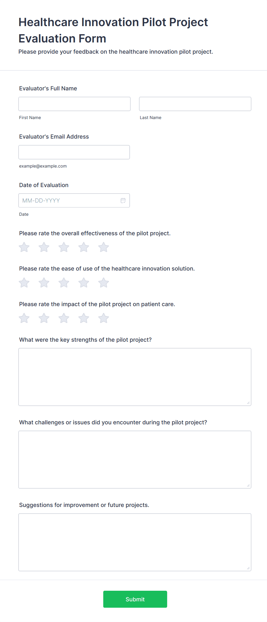 Healthcare Innovation Pilot Project Evaluation Form Template | Jotform