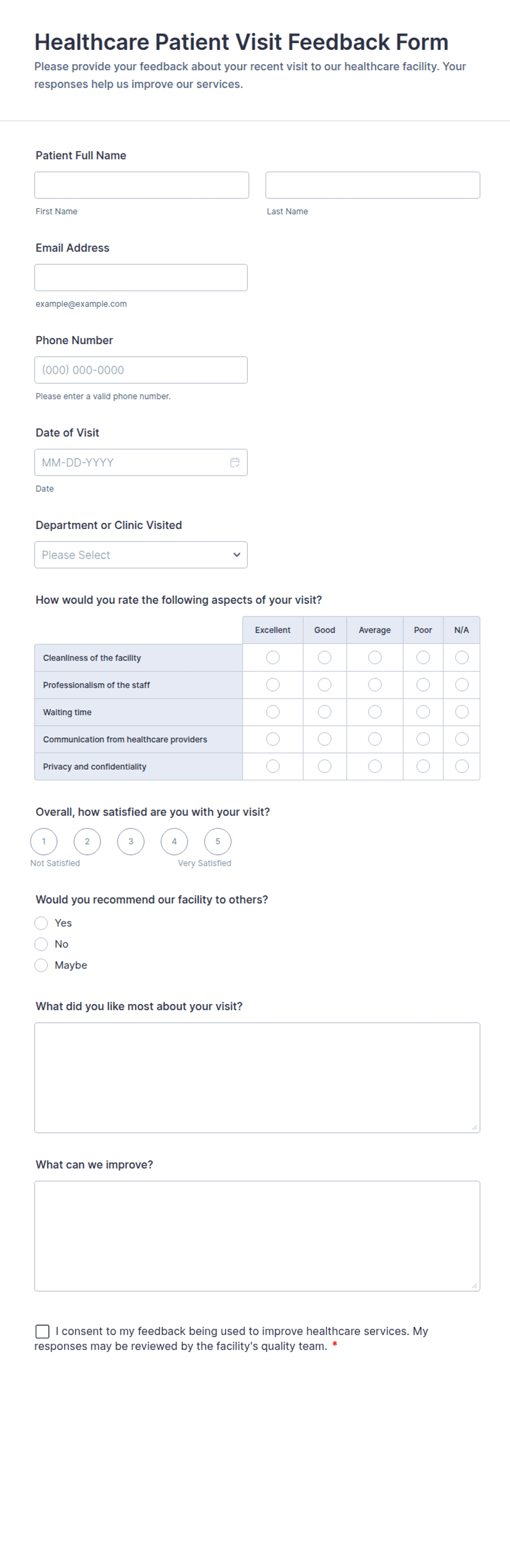 Healthcare Patient Visit Feedback Form Template | Jotform