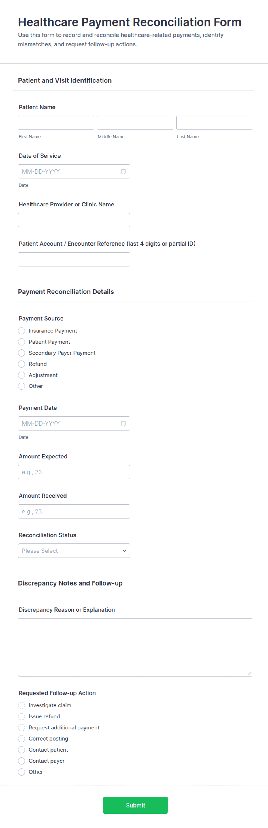 Healthcare Payment Reconciliation Form Template | Jotform