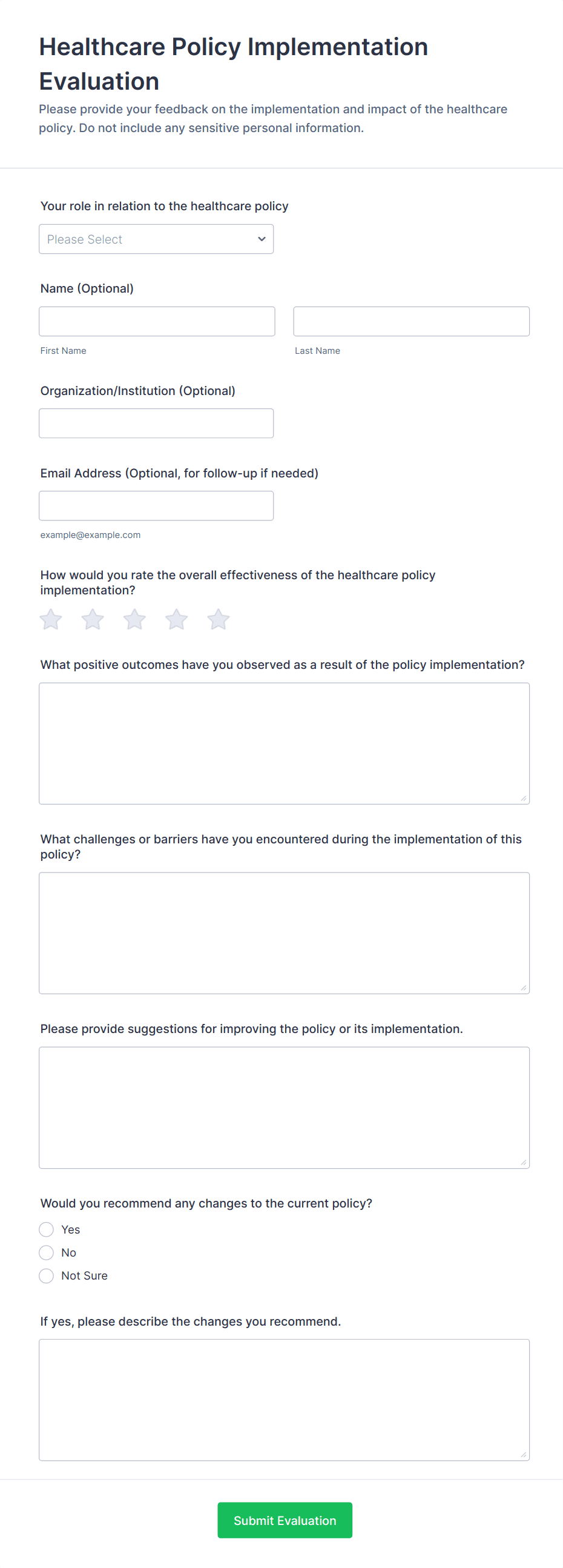 Healthcare Policy Implementation Evaluation Form Template | Jotform