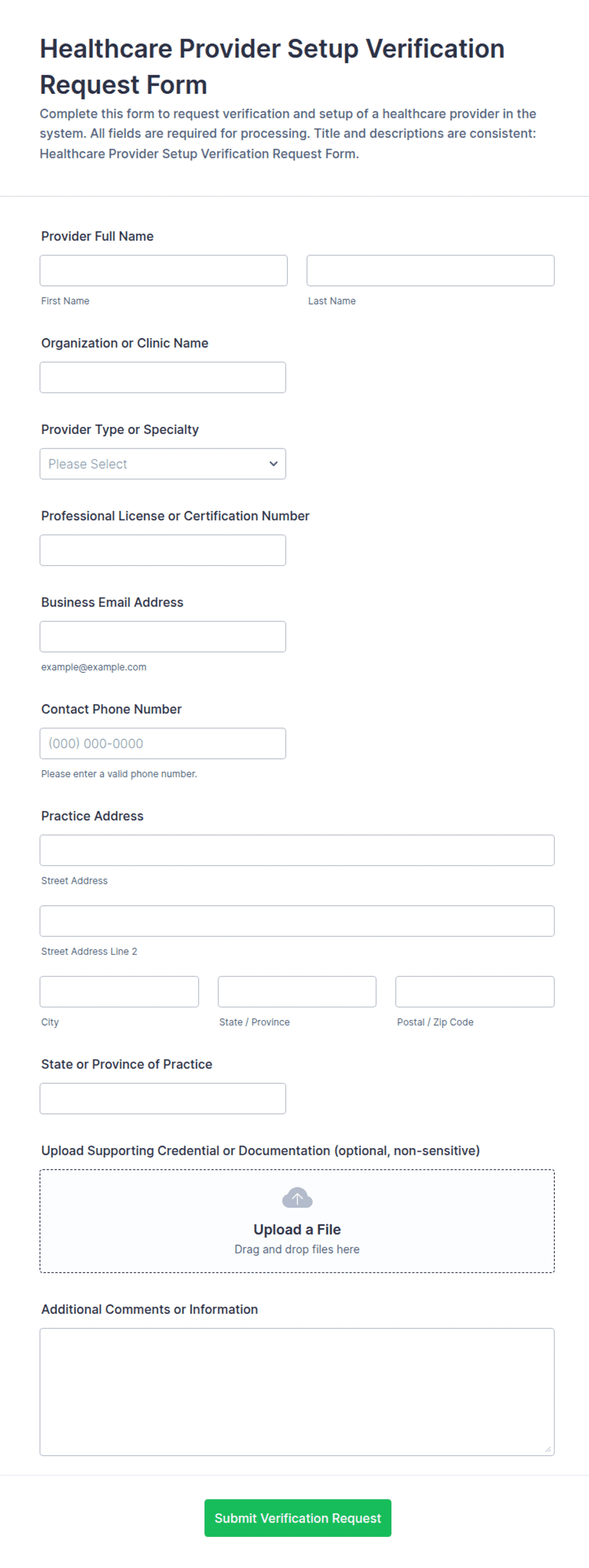 Healthcare Provider Setup Verification Request Form Template | Jotform