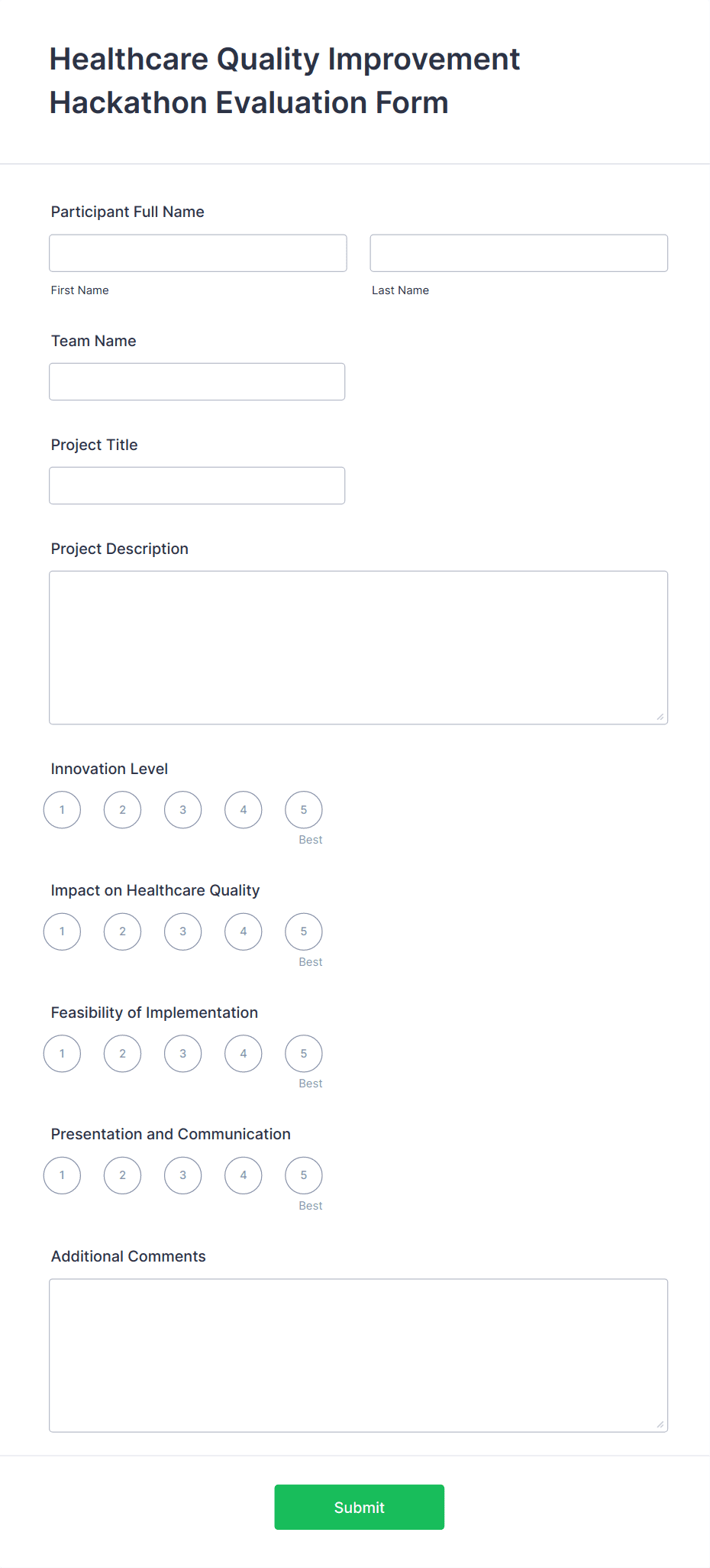 Healthcare Quality Improvement Hackathon Evaluation Form Template | Jotform