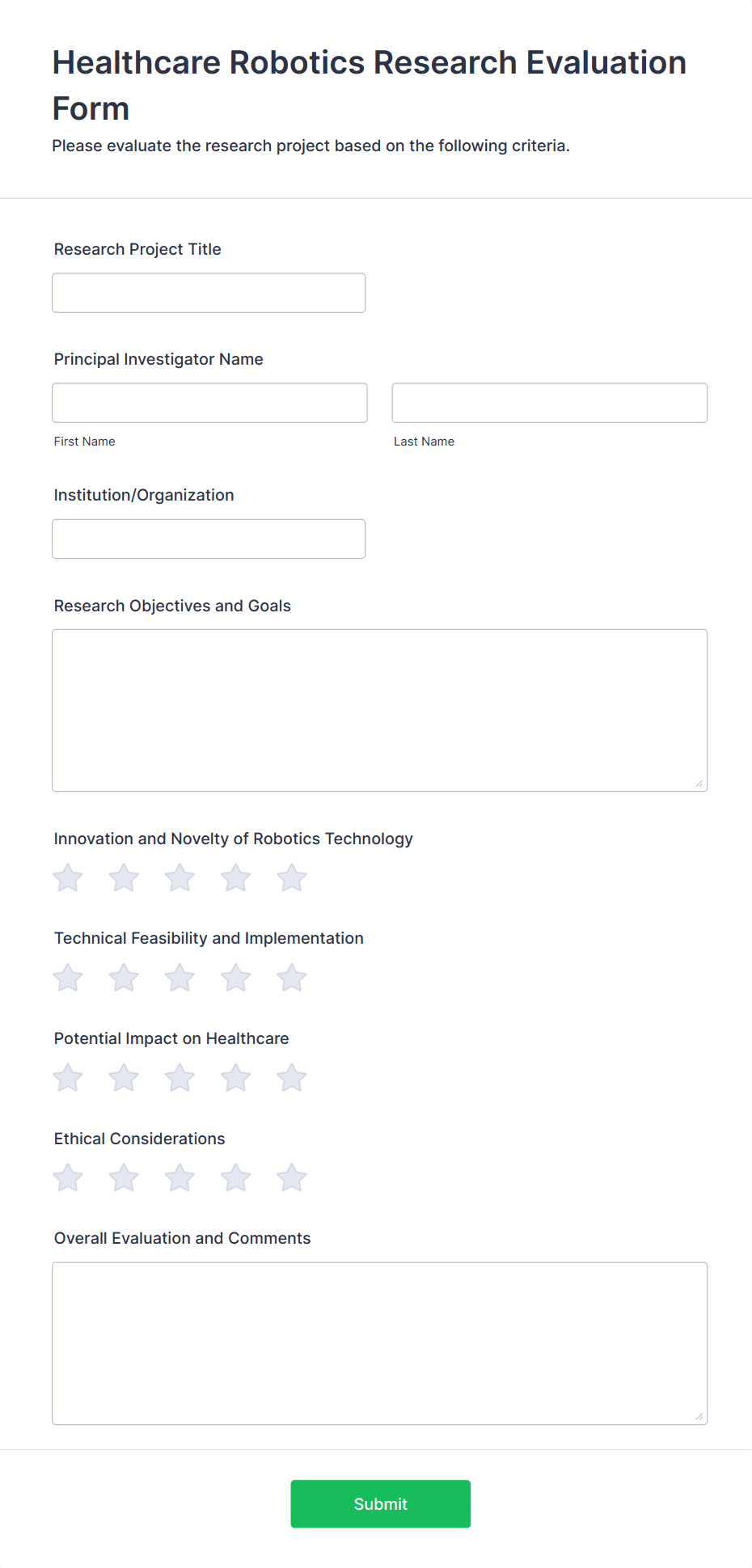 Healthcare Robotics Research Evaluation Form Template | Jotform