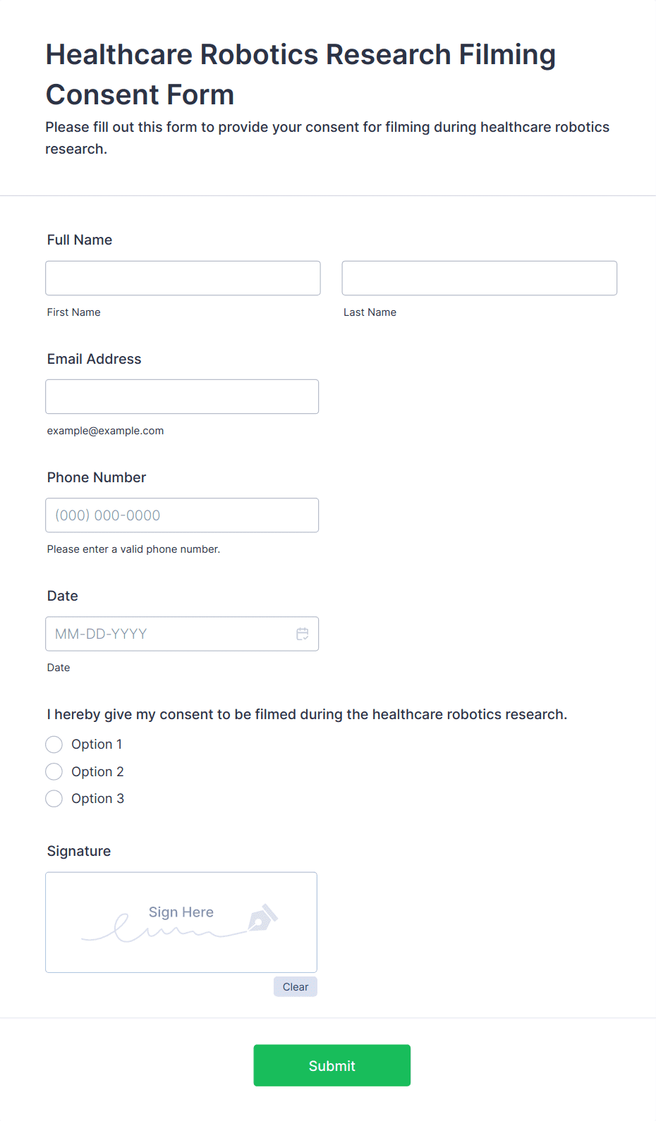 Healthcare Robotics Research Filming Consent Form Template | Jotform