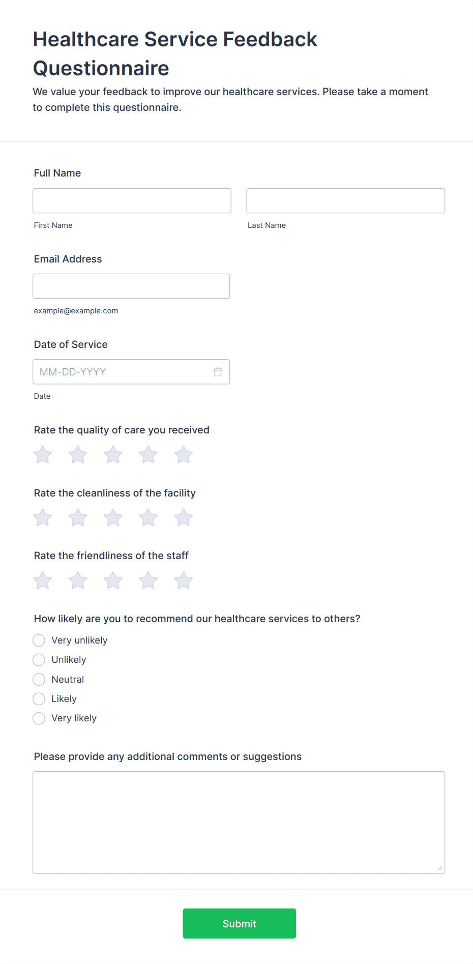 Healthcare Service Feedback Questionnaire Form Template | Jotform