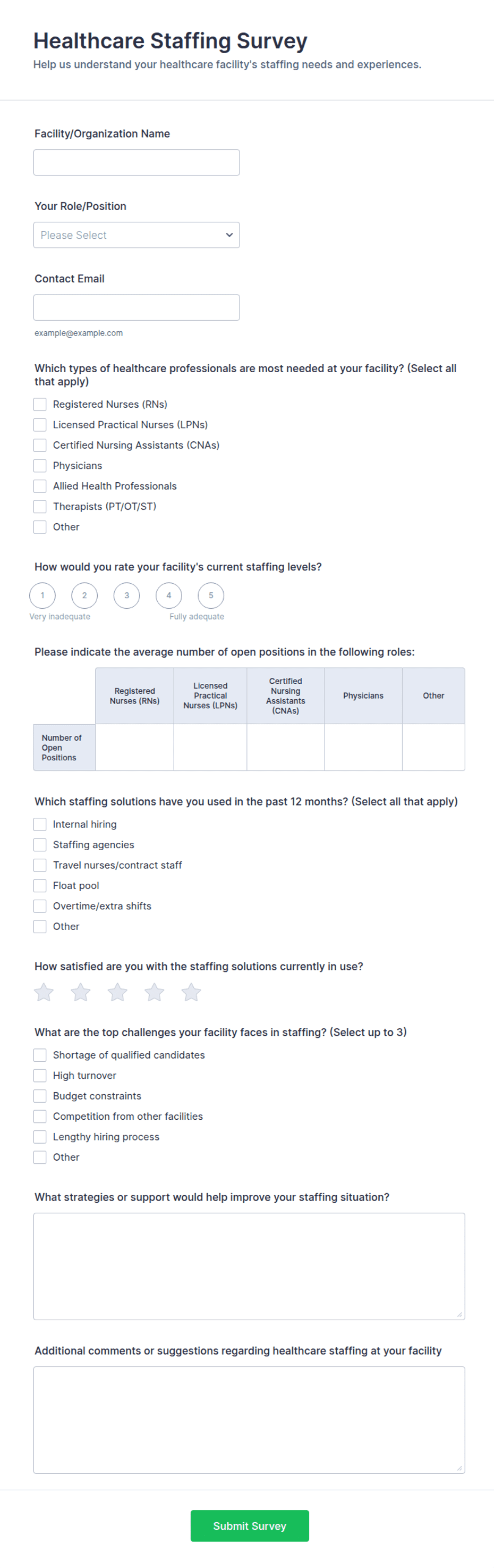 Healthcare Staffing Survey Form Template | Jotform