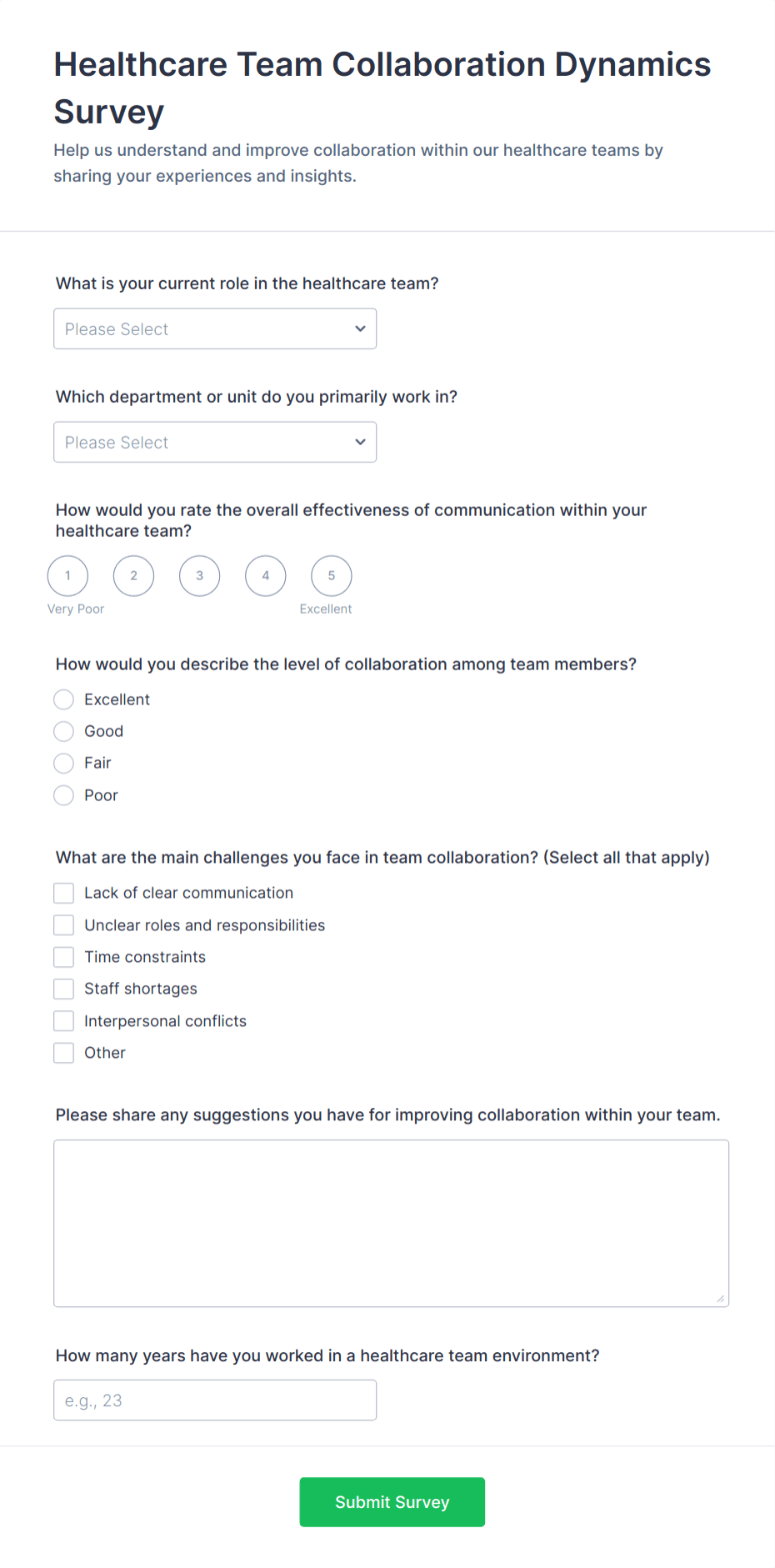 Healthcare Team Collaboration Dynamics Survey Form Template | Jotform
