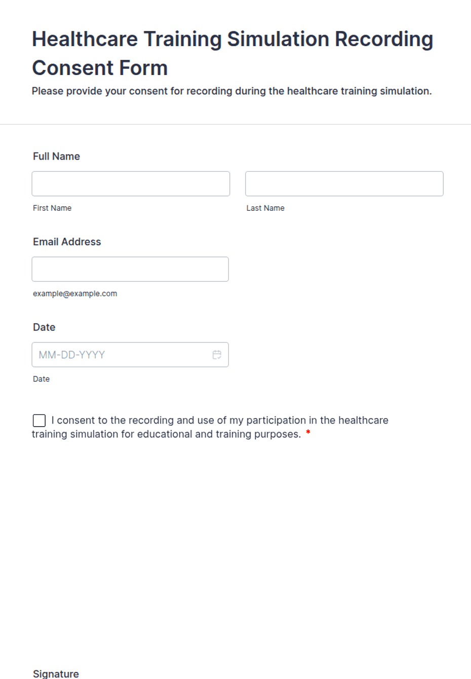 Healthcare Training Simulation Recording Consent Form Template | Jotform