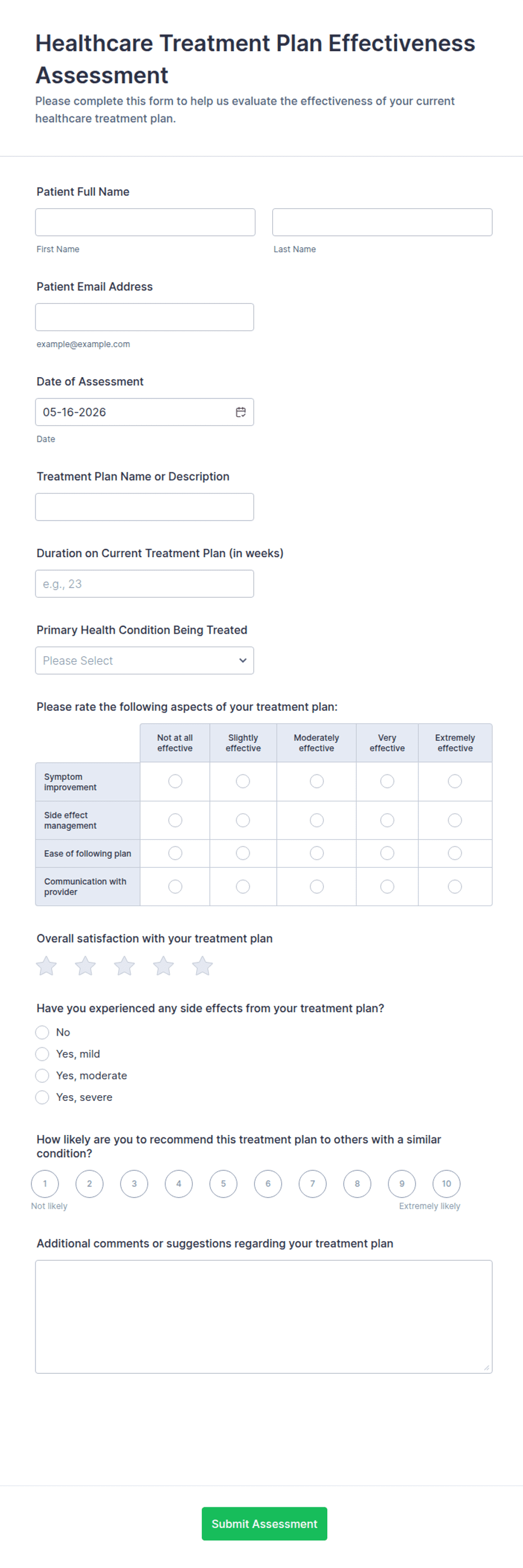 Healthcare Treatment Plan Effectiveness Assessment Form Template | Jotform