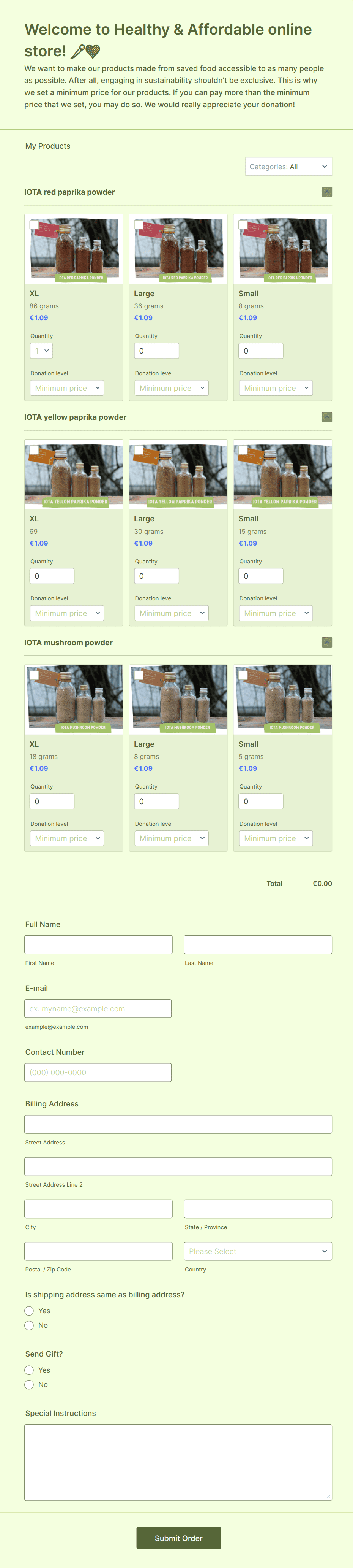 Healthy & Affordable online store Form Template | Jotform