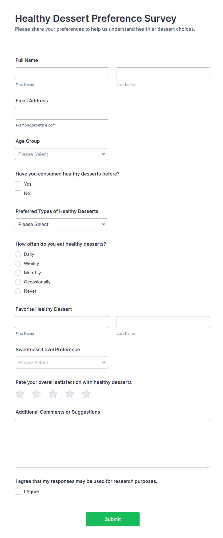 Healthy Dessert Preference Survey Form Template | Jotform