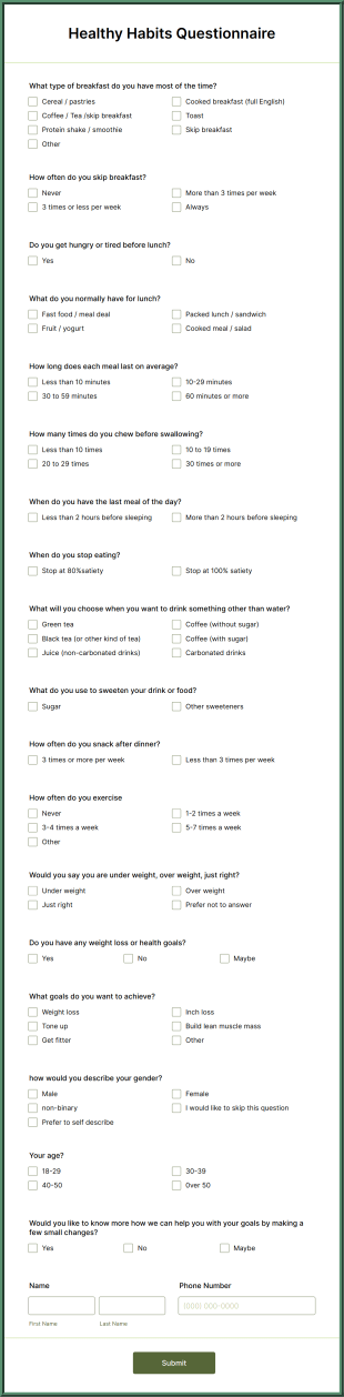 Healthy Habits Questionnaire AI Agent Template | Jotform Healthy Habits Questionnaire AI Agent Template | Jotform