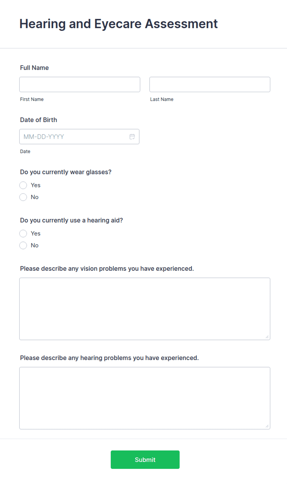 Hearing and Eyecare Assessment Form Template | Jotform